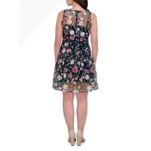 Kensie | Dresses | Kensie Navy Floral Embroidered Sheer Mesh Drop Waist ...